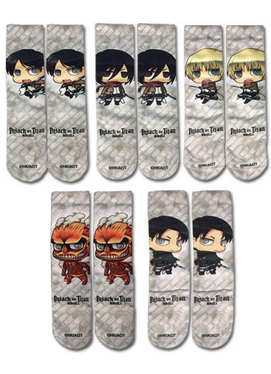 Attack on Titan - SD Characters Sumblimation 5 Pack Socks – Great ...